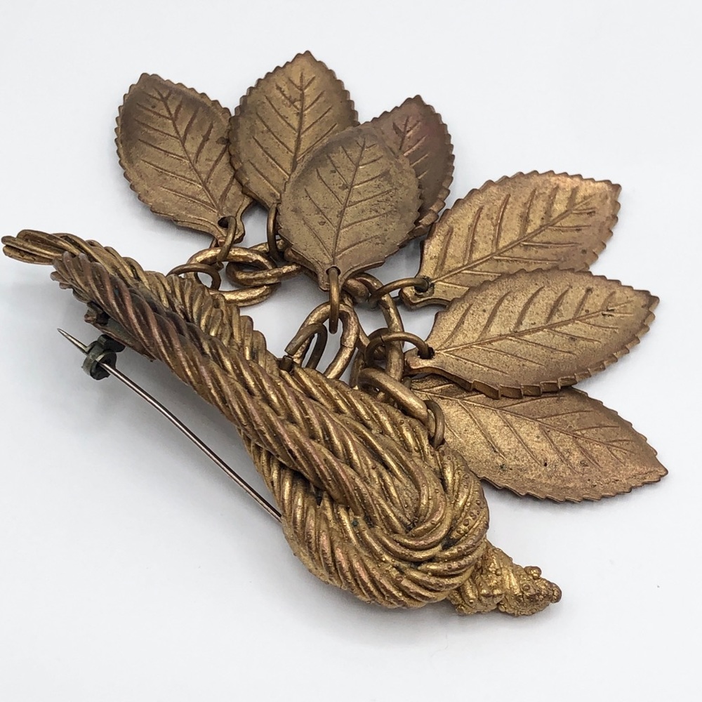 Antique Estate Vintage Tassel Leaves Leaf Brooch Pin - Gem
